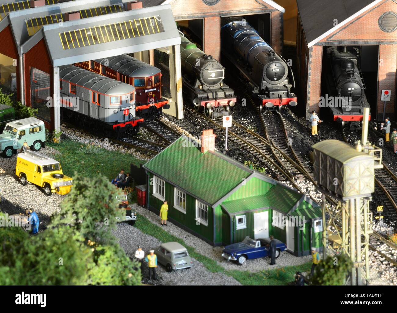 Model trains in an engine shed on a model railway Stock Photo - Alamy