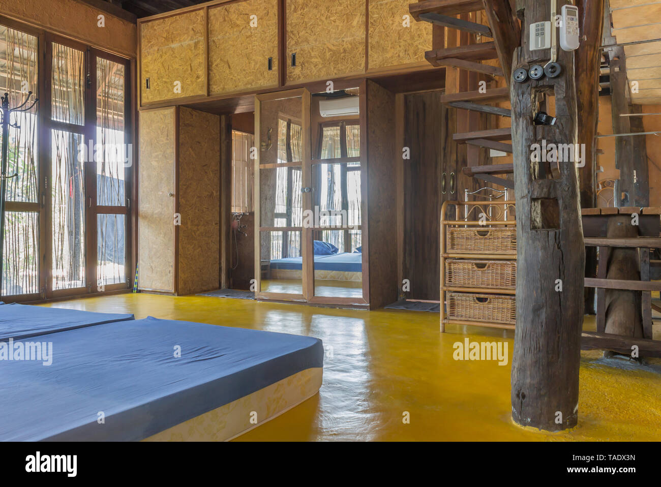 Yellow Bedroom in Country Loft Interior Design Room. Interior design ...