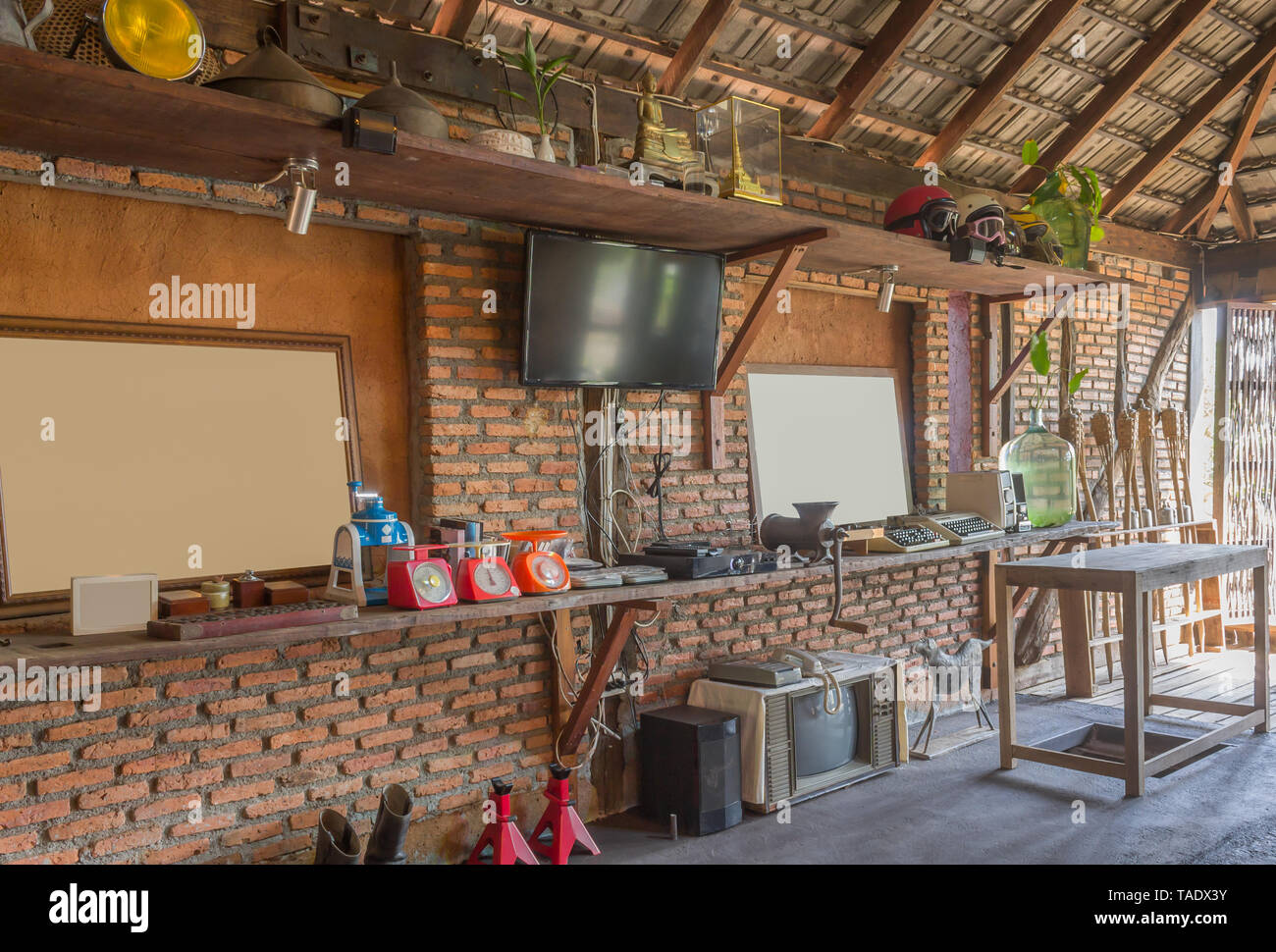 Interior Design Room with Props in Country Loft Style. Interior design ...