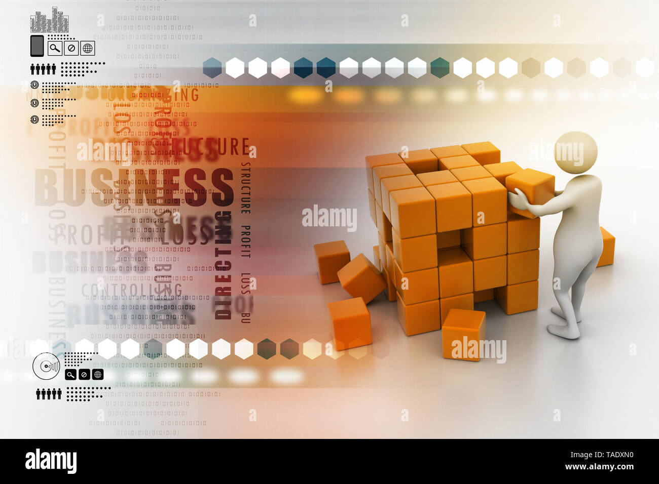 3d people - man, person pushing a cube Stock Photo - Alamy