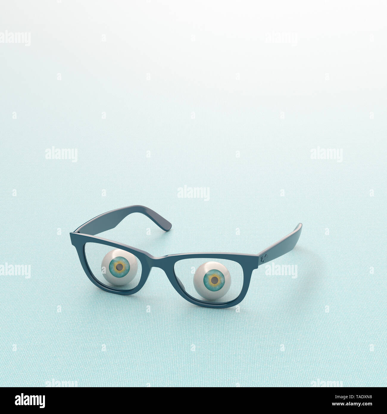3D rendering, Glass eyeball looking through spectacles Stock Photo - Alamy