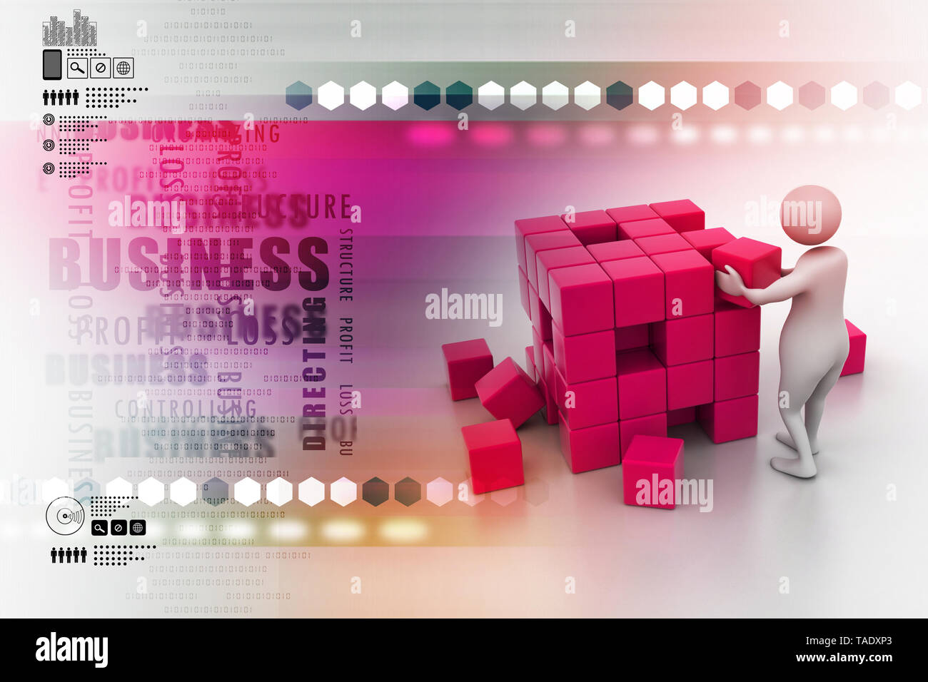 3d people - man, person pushing a cube Stock Photo - Alamy