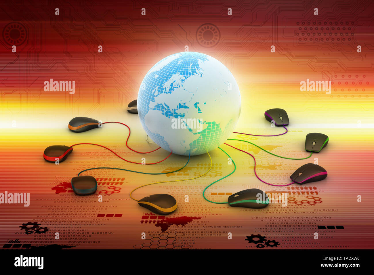 Globe connecting with computer mouse Stock Photo - Alamy