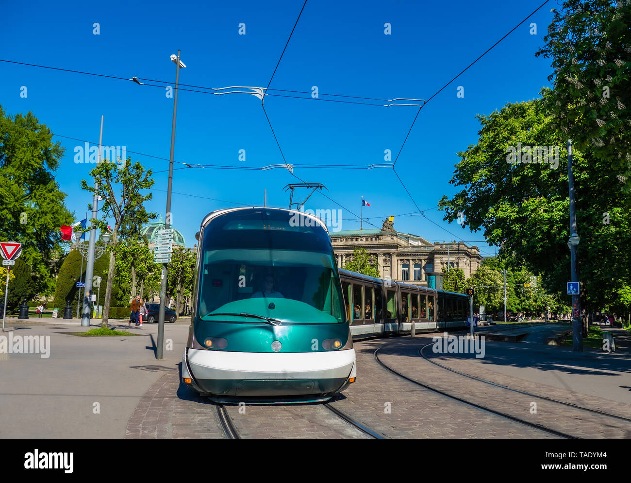 STRASBOURG, FRANCE - 18 Mai 2019: Tram public transportation in ...