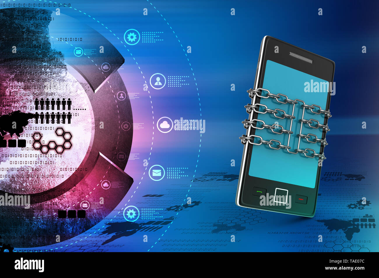 Smart phone with chain, safety concept Stock Photo - Alamy