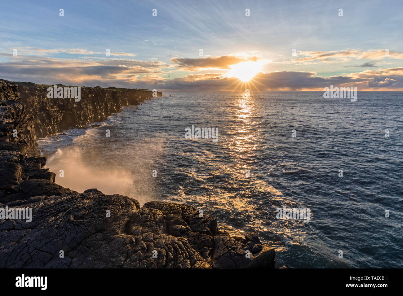 USA, Hawaii, Big Island, Volcanoes National Park, Pacific Ocean, lava ...