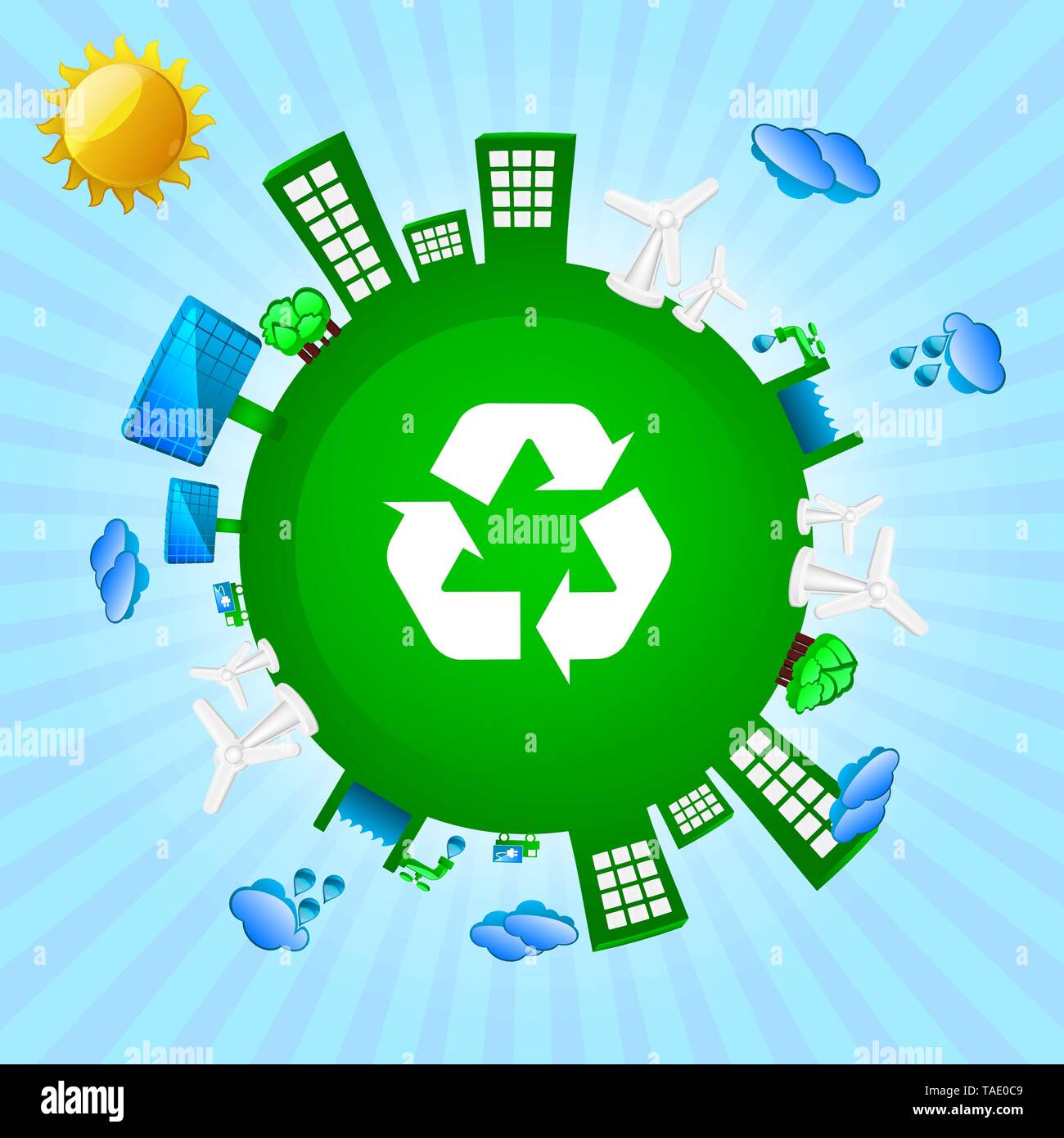 Green planet: recycling, wind and solar energy Stock Vector Image & Art ...