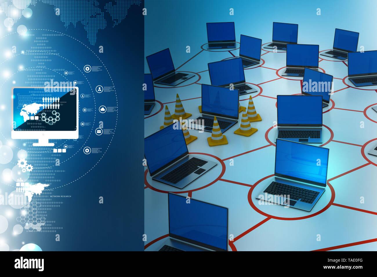 laptop network with traffic cone Stock Photo - Alamy