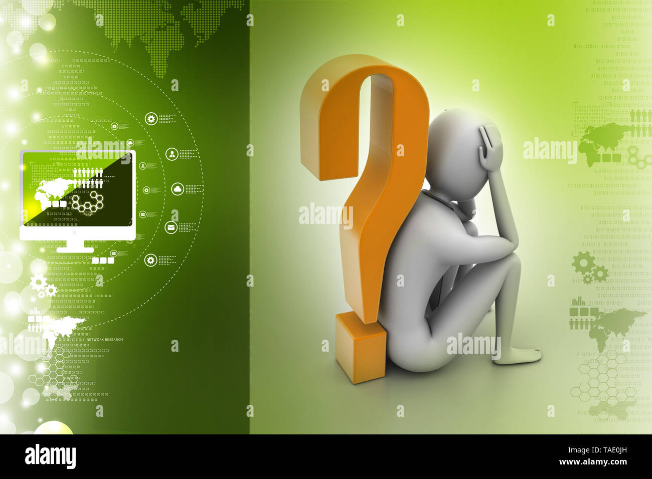 3d man sitting near the question mark Stock Photo - Alamy