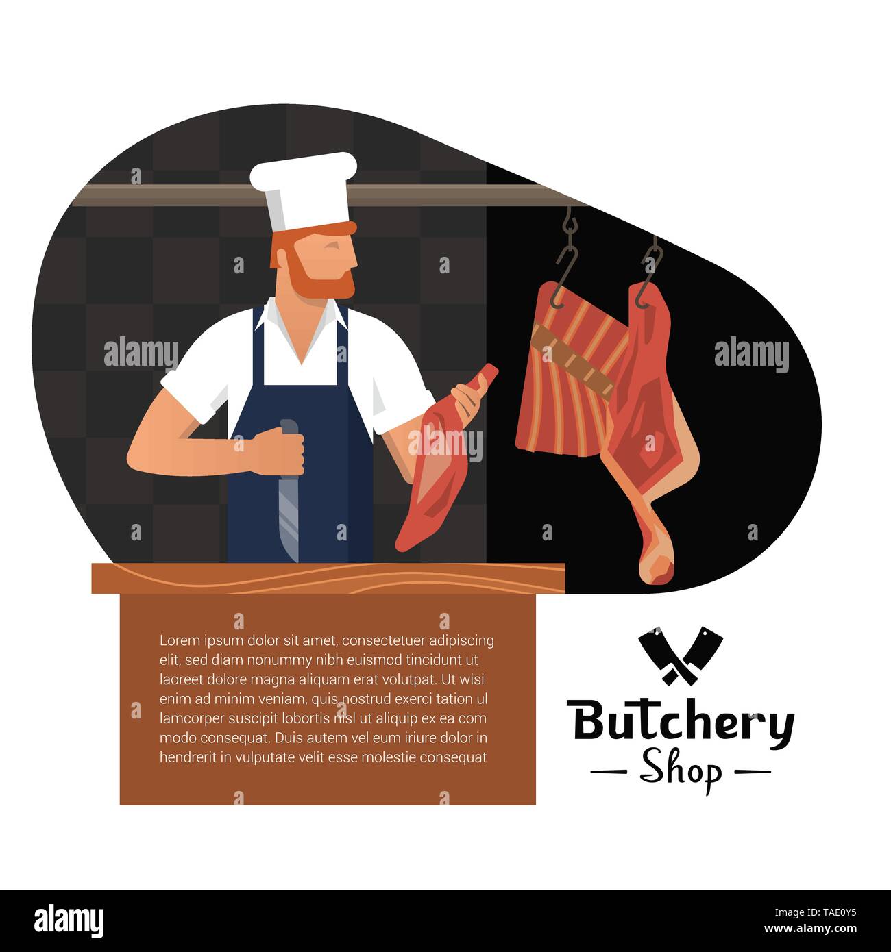 Vector illustration logo for a butchers shop with a bearded butchers at ...