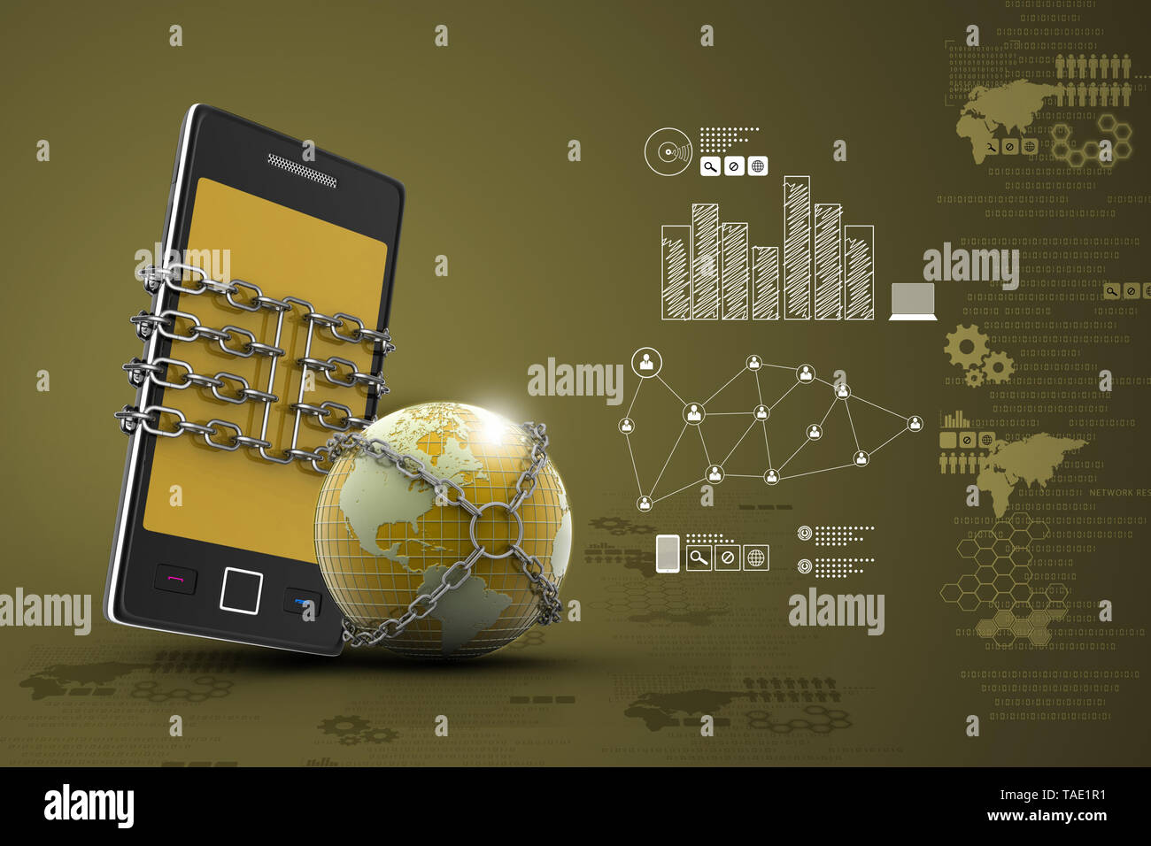 Earth globe close in chain with tablet Stock Photo - Alamy