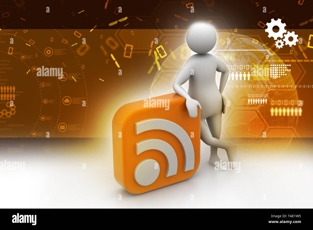 3d man with rss sign Stock Photo - Alamy
