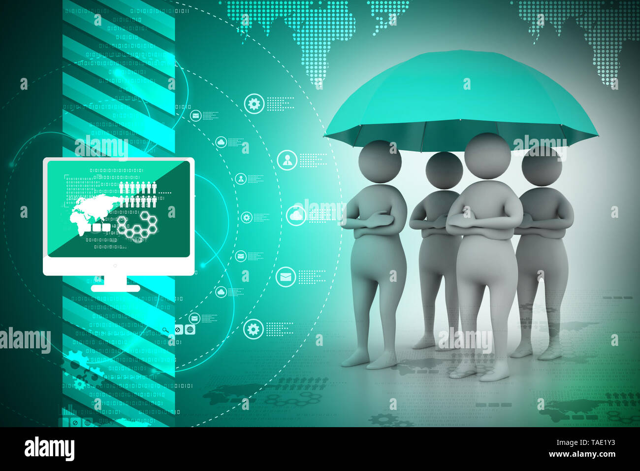3d people under an umbrella, team work concept Stock Photo - Alamy