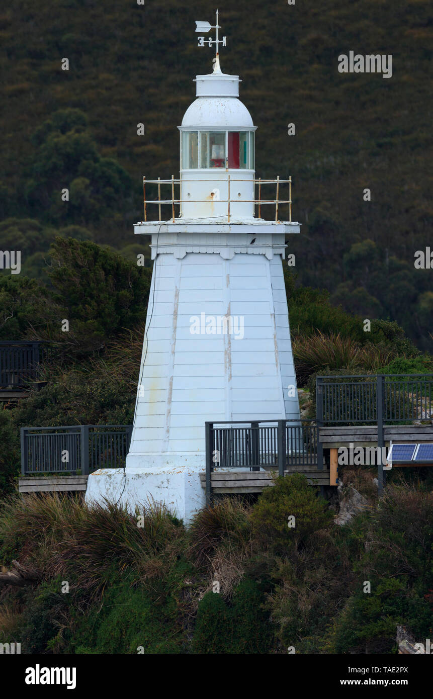 Bonnet Island lighthouse near Hell's Gate entrance to Macquarie Harbour ...
