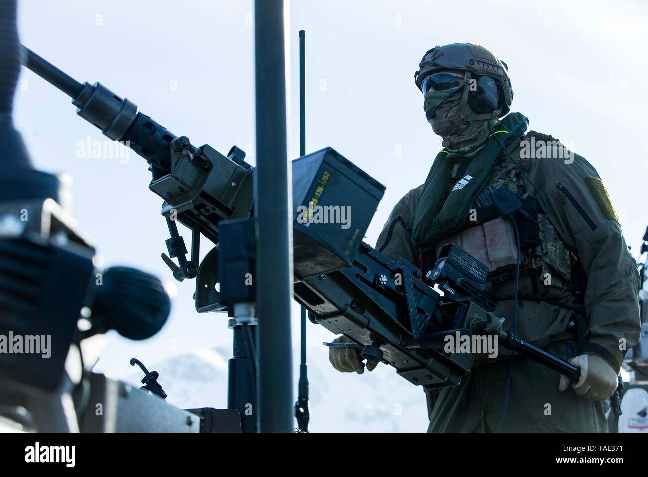 A Norwegian Coastal Ranger Commando (KJK) stands watch during Exercise ...