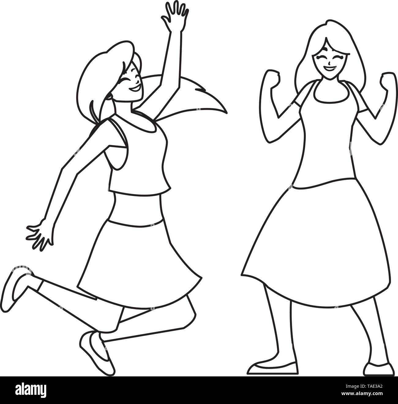 happy young women celebrating characters vector illustration design ...