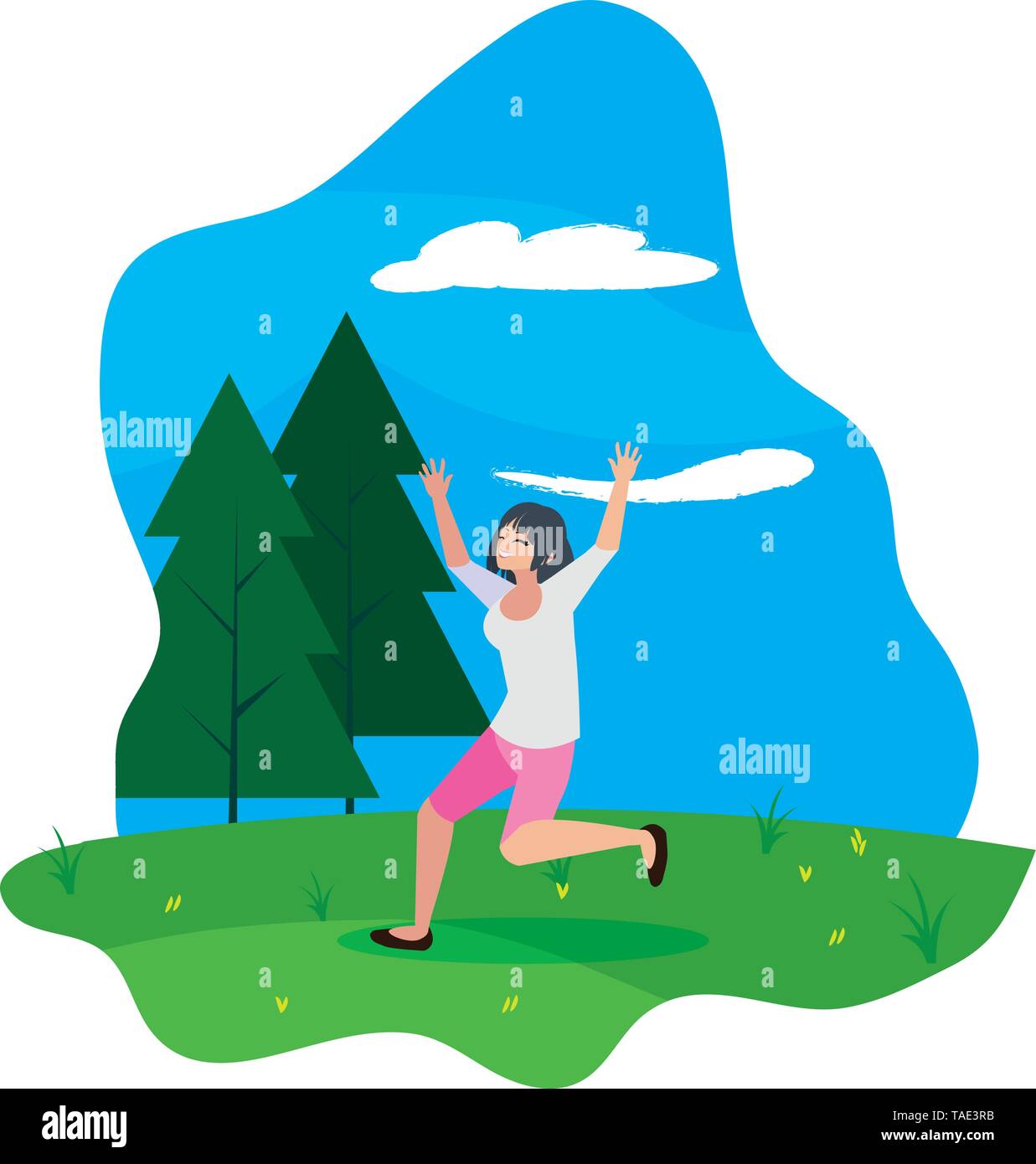 happy young woman celebrating in the camp vector illustration design ...