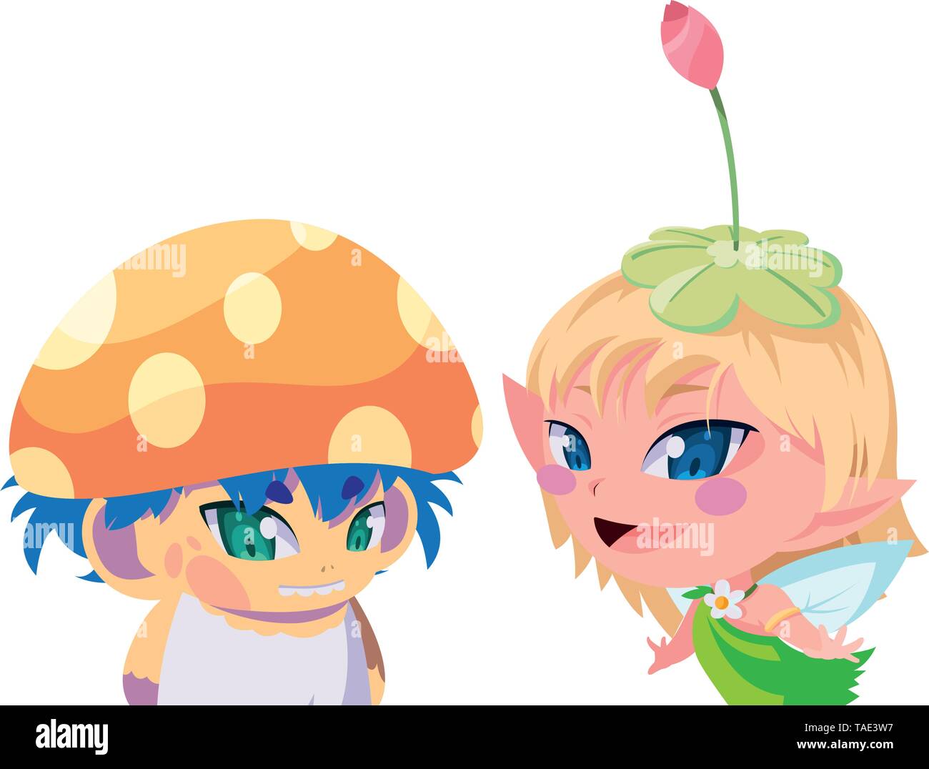 beautiful magic fairy and fungu elf characters vector illustration ...
