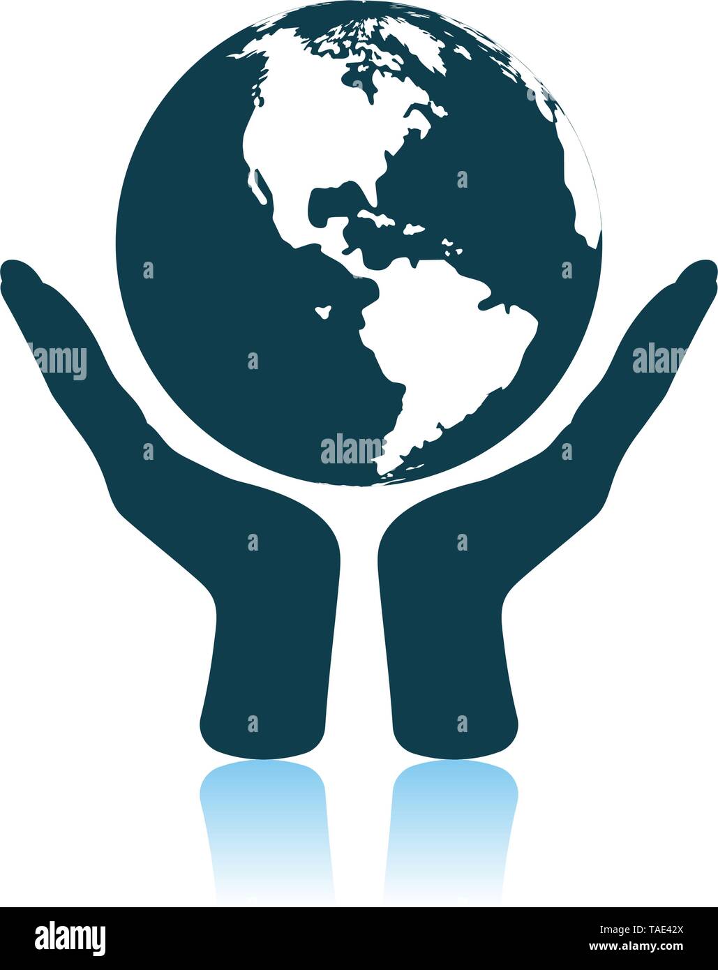 Hands Holding Planet Icon. Shadow Reflection Design. Vector ...
