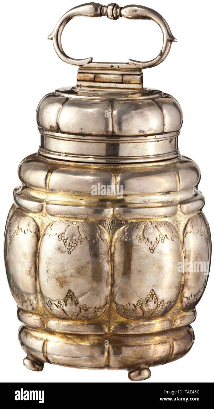 A screw-top flask, Augsburg, late 17th century Partially gilt body with ...
