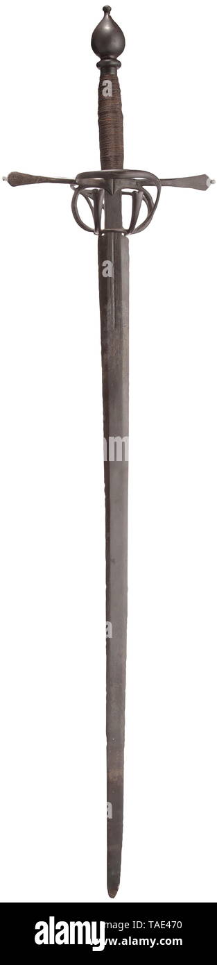 A German rider's sword, circa 1590/1600 Double-edged blade of flattened ...