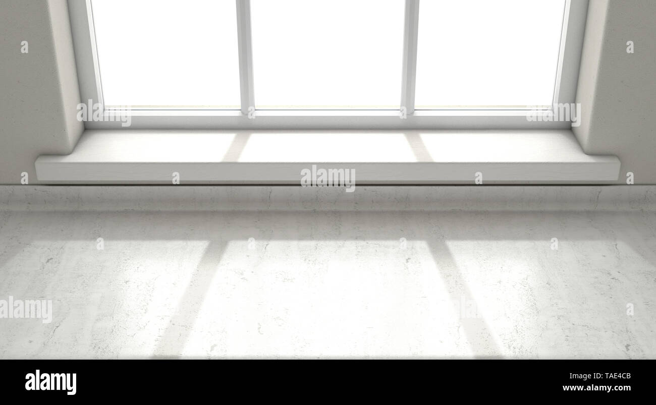 A closeup view of an empty kitchen countertop facing a window looking ...