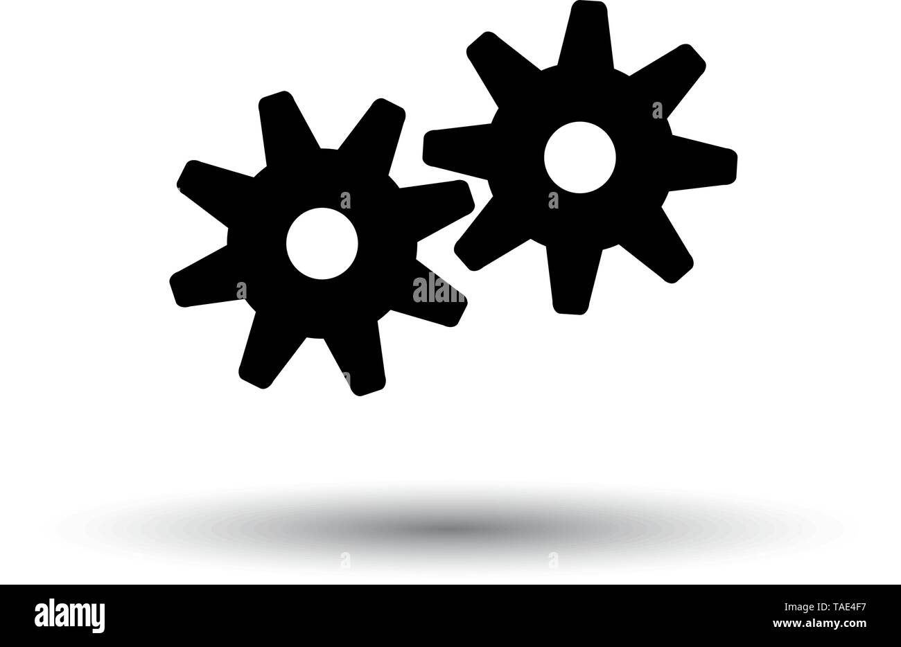 Gears Icon. Black on White Background With Shadow. Vector Illustration ...