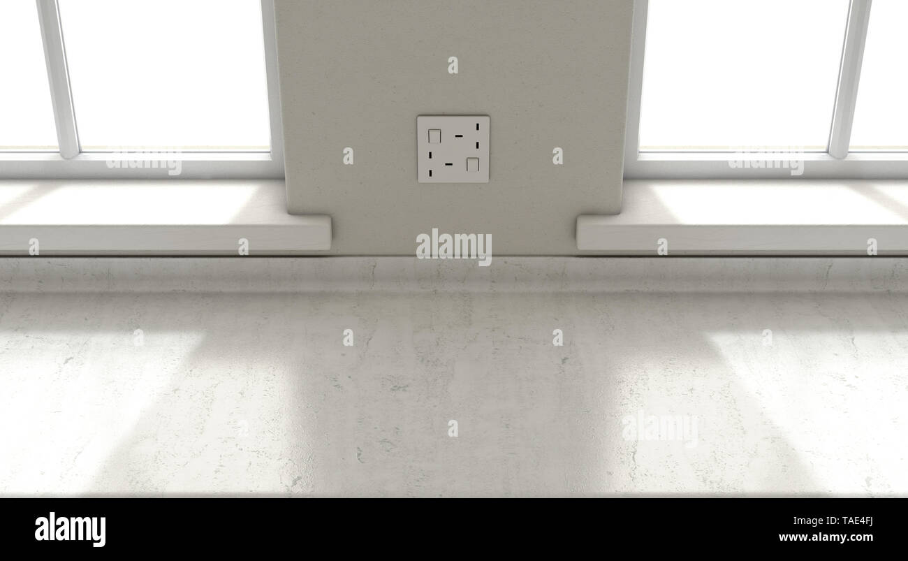 A closeup view of an empty kitchen countertop facing a window looking ...