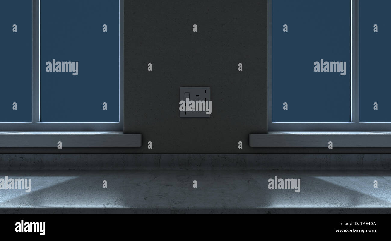 A closeup view of an empty kitchen countertop facing a window looking ...