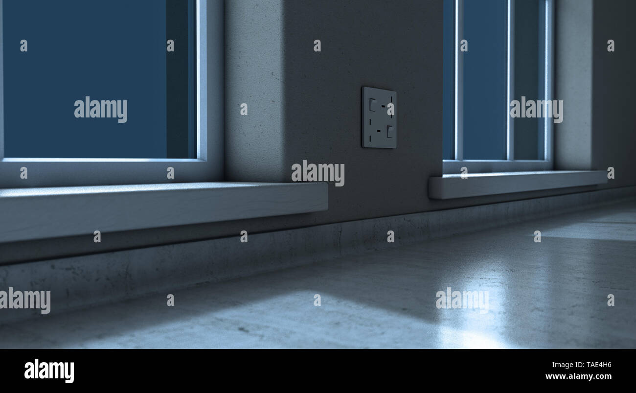 A closeup view of an empty kitchen countertop facing a window looking ...