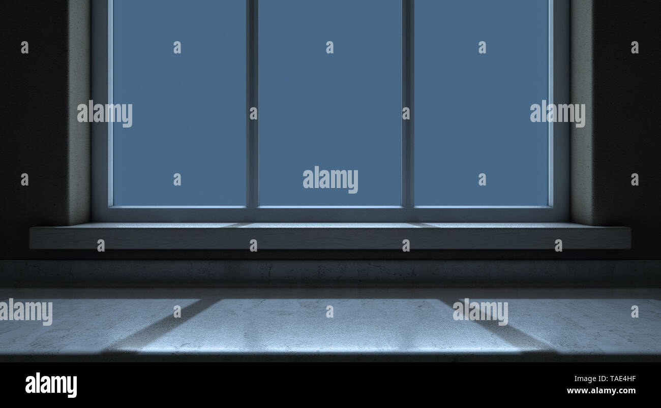 A closeup view of an empty kitchen countertop facing a window looking ...