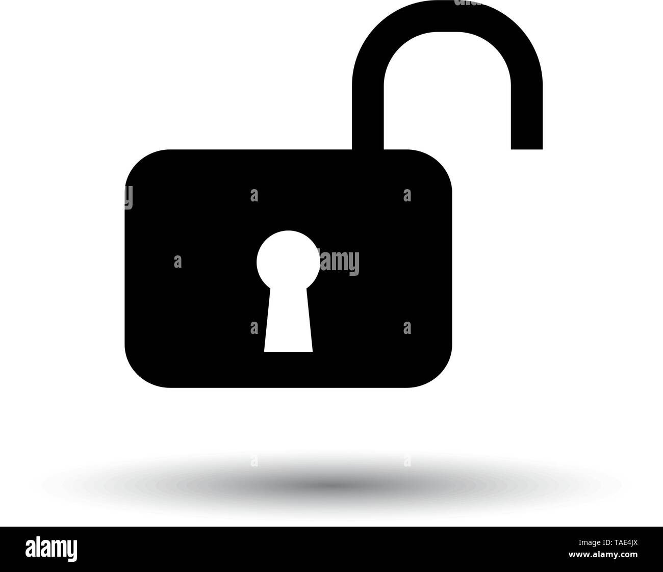 Unlock Icon. Black on White Background With Shadow. Vector Illustration ...