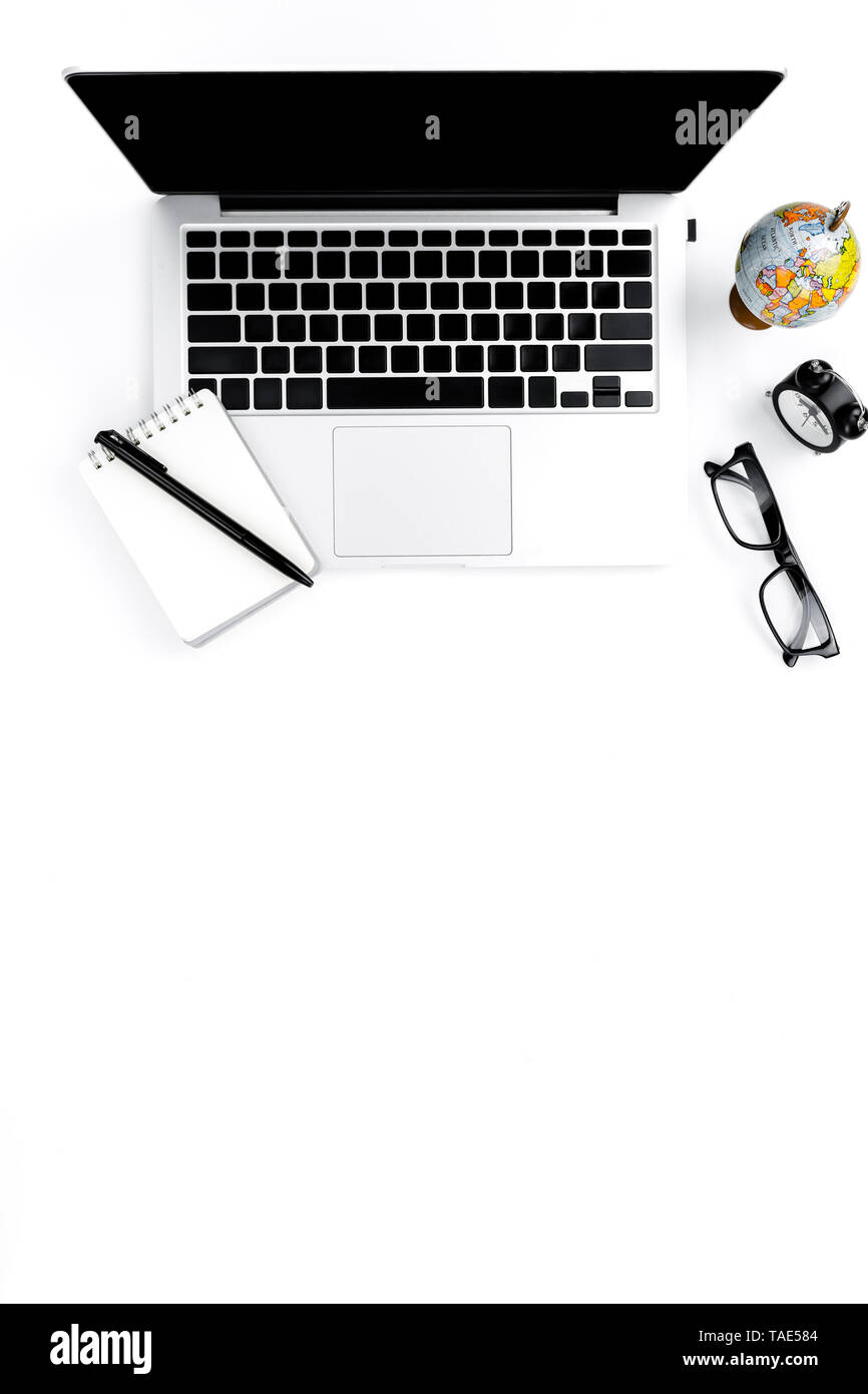 Creative flat lay photo of modern workplace with laptop, top view ...