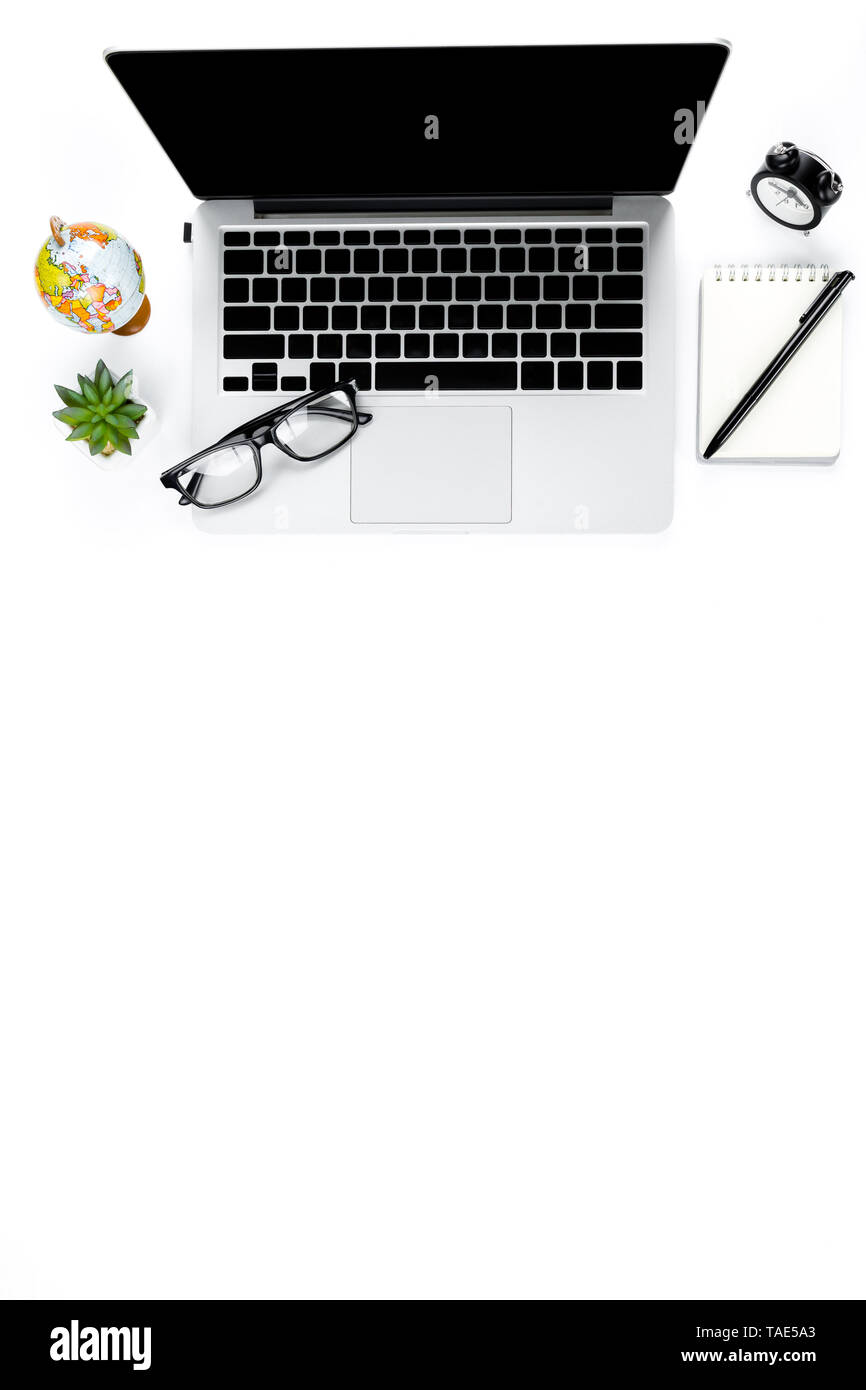 Creative flat lay photo of modern workplace with laptop, top view ...