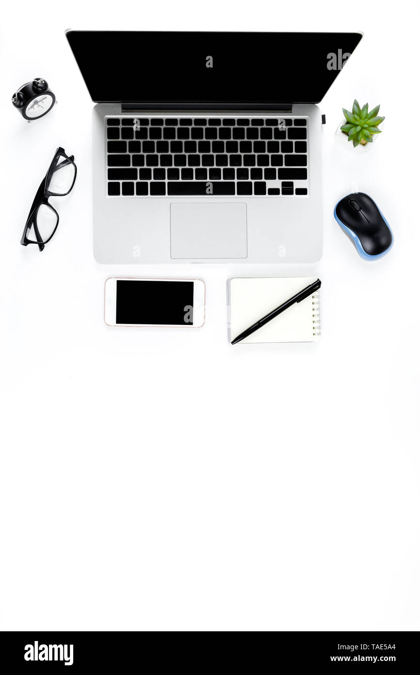 Creative flat lay photo of modern workplace with laptop, top view ...
