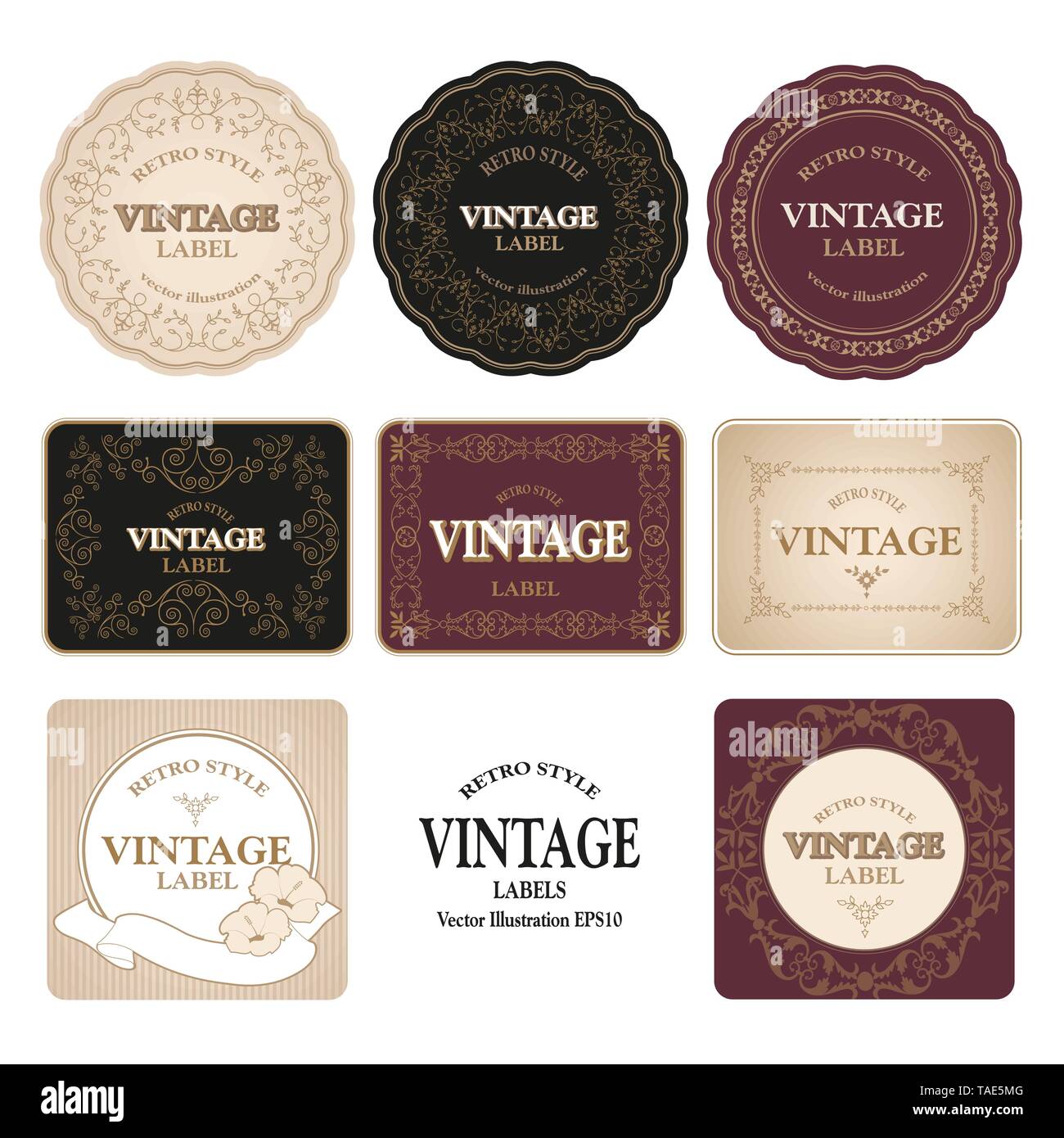 Collection of eight vintage labels isolated on white background. Vector ...