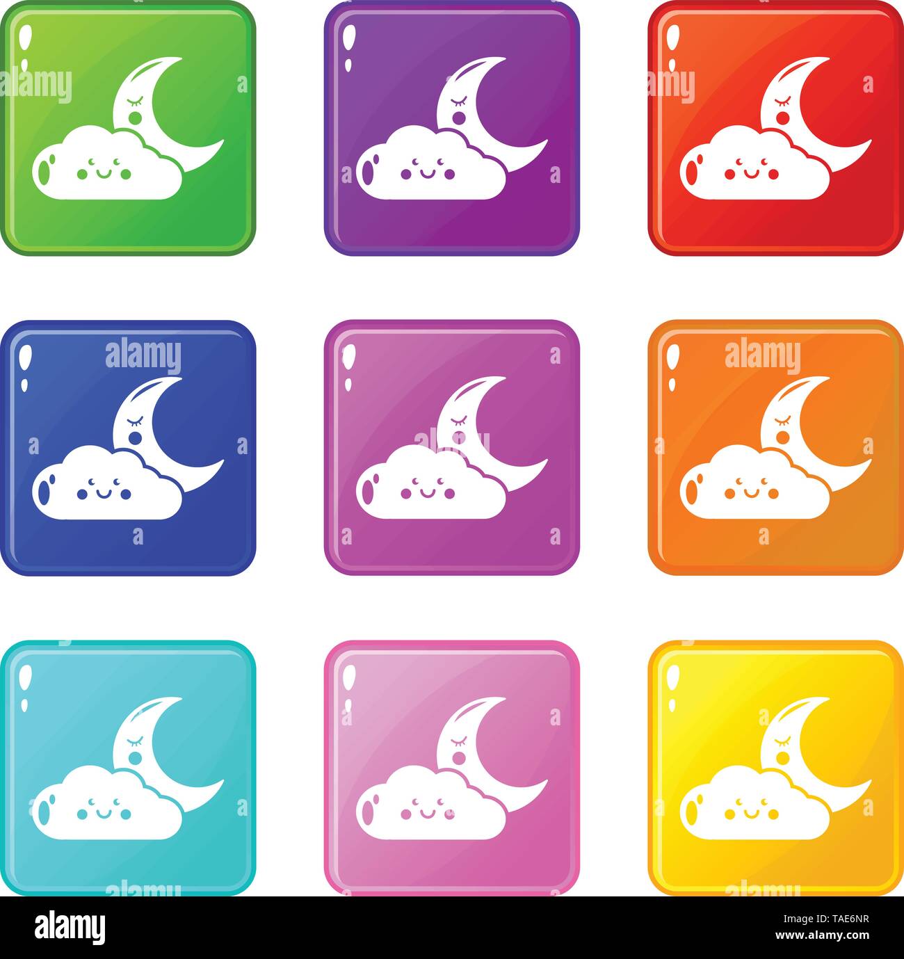 Moon and cloud icons set 9 color collection Stock Vector Image & Art ...