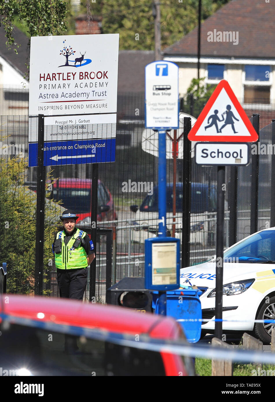 A police cordon in place near Hartley Brook Primary Academy School in ...