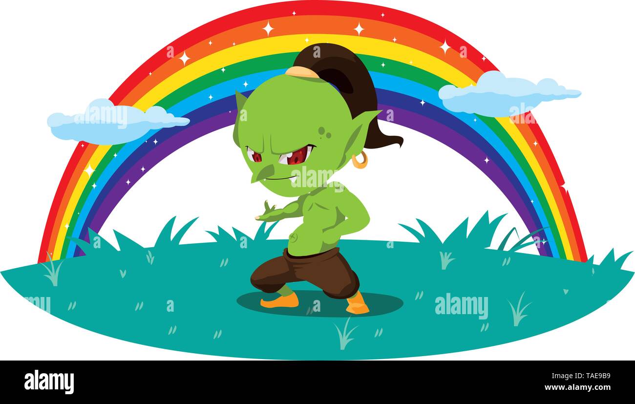 ugly troll with rainbow magic character vector illustration design ...