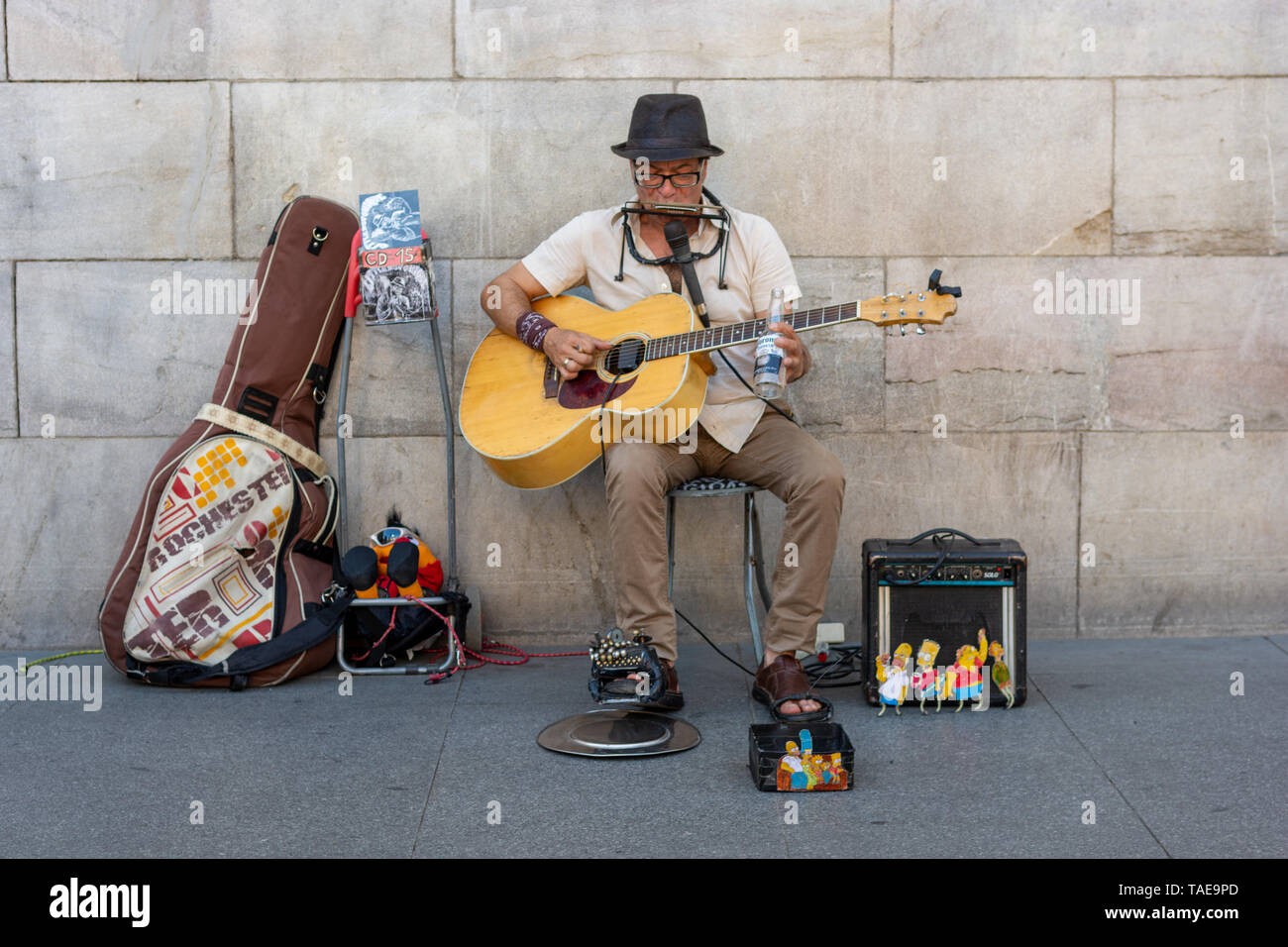 Busker playing the blues on the streets of Seville, Andalusia region ...