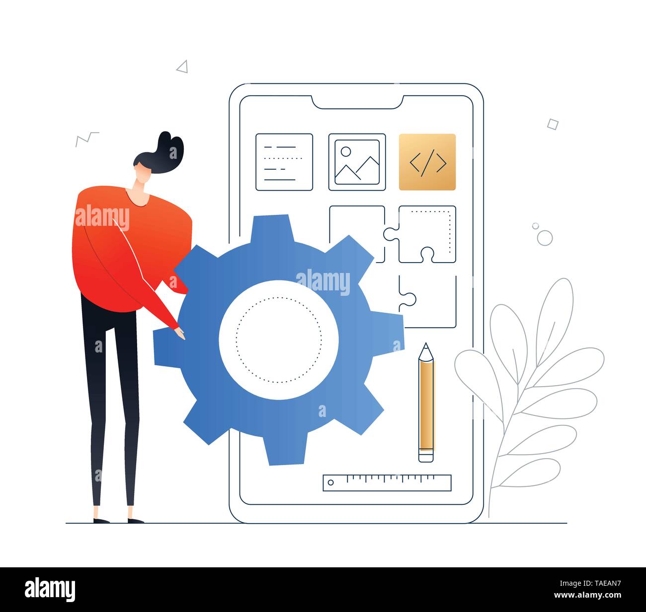 Mobile app development - flat design style colorful illustration Stock ...