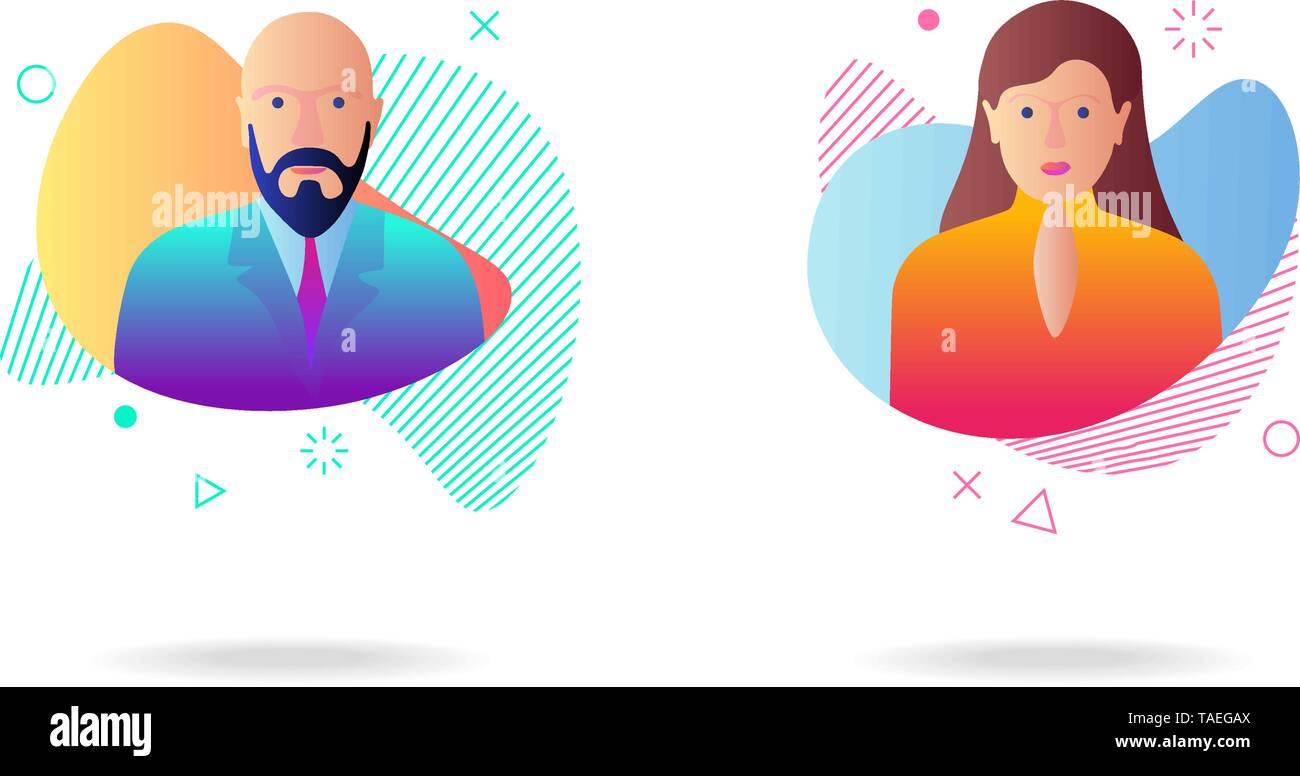 Man woman avatar set on dynamic modern liquid element graphic gradient ...