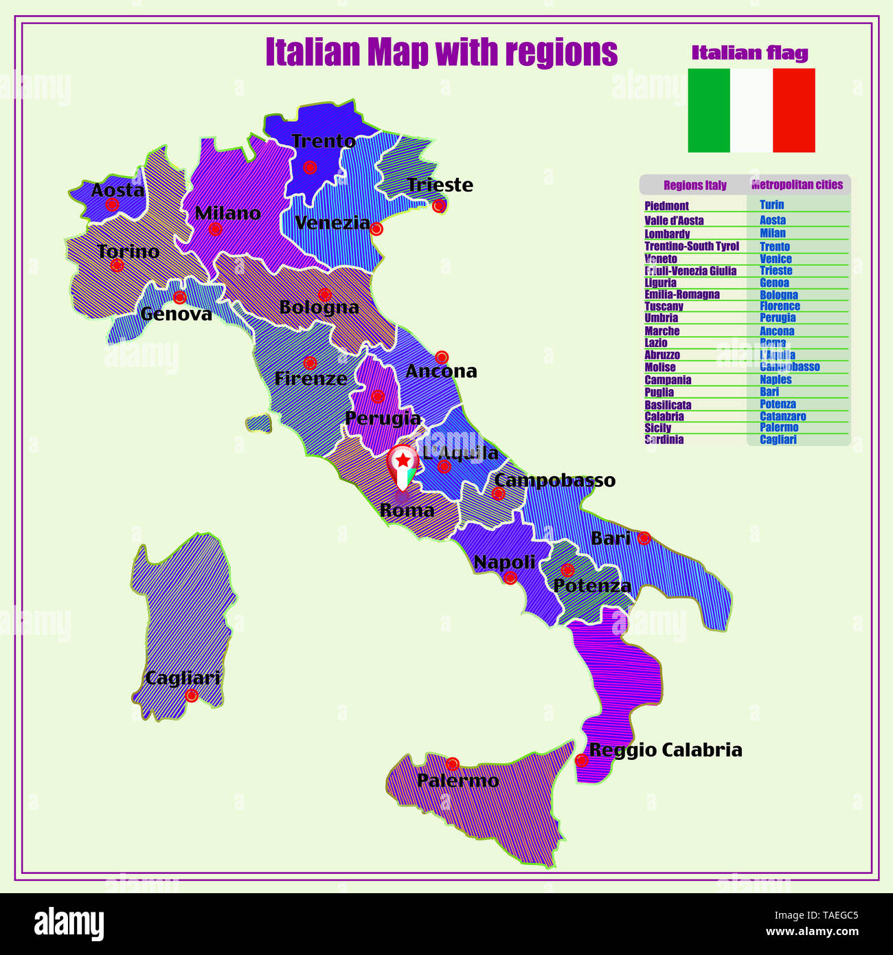Map of Italy. Bright illustration with map. Illustration with colorful ...