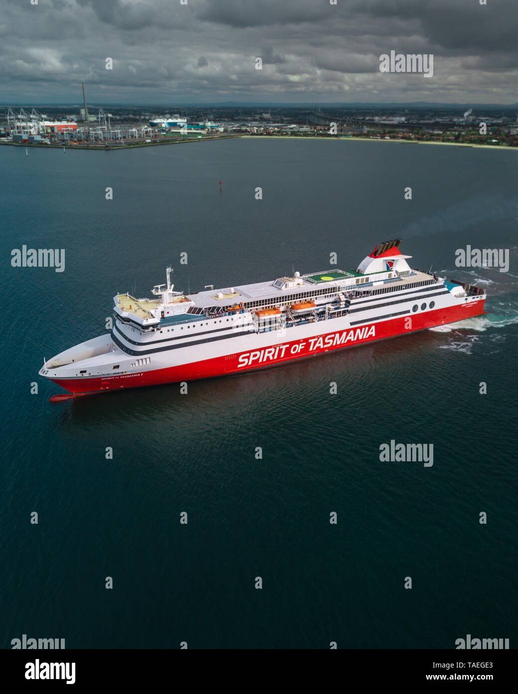 Aerial shot of a cruise ship named "Spirit of Tasmania Stock Photo - Alamy