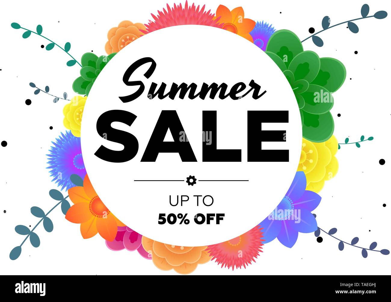 Summer sale offer promotion banner with flowers and grass. Special ...