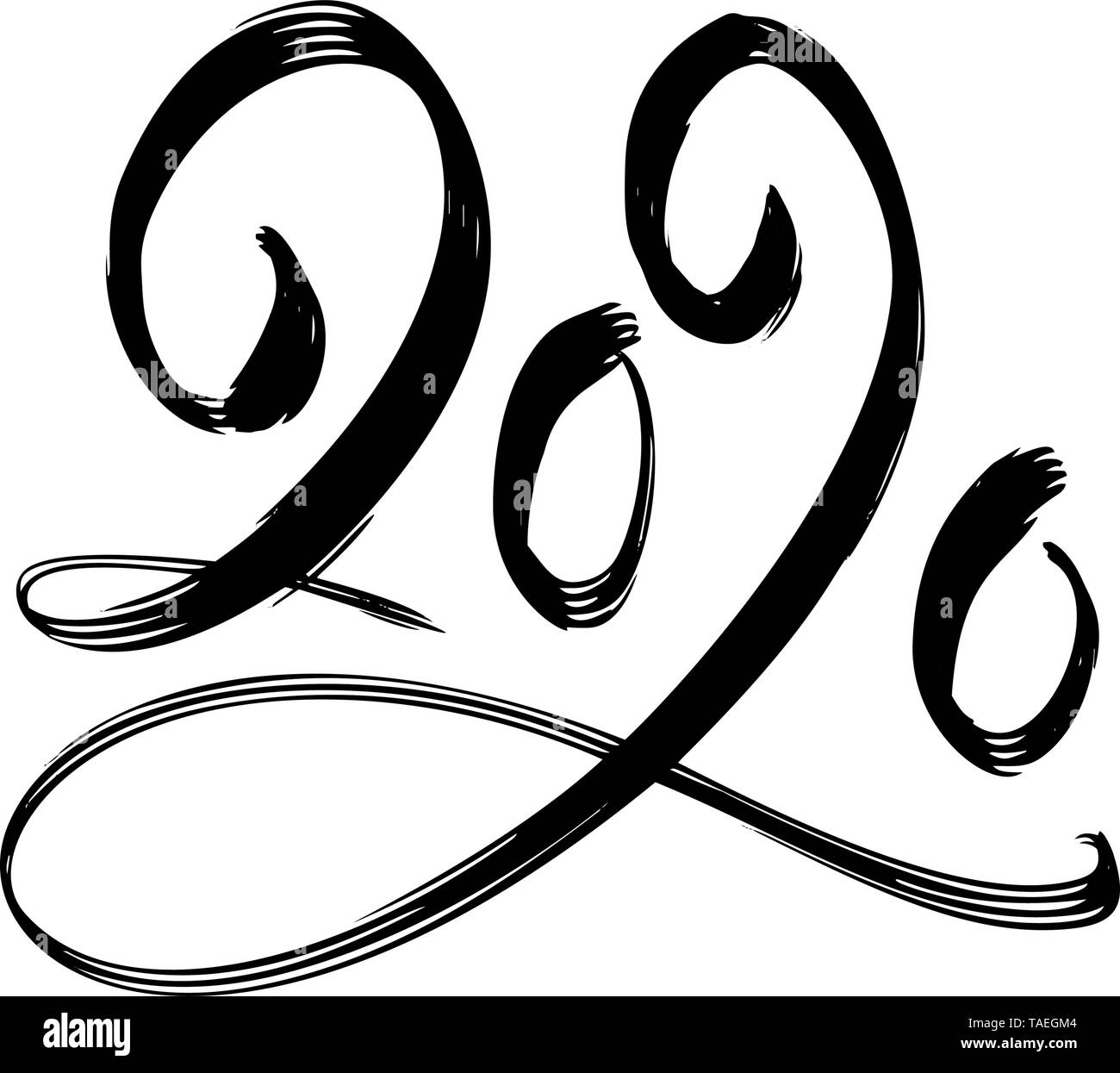 Hand drawn vector lettering calligraphy black number text 2020. Happy ...