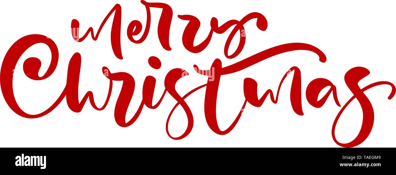 Merry Christmas red calligraphic hand drawn lettering text. Vector ...