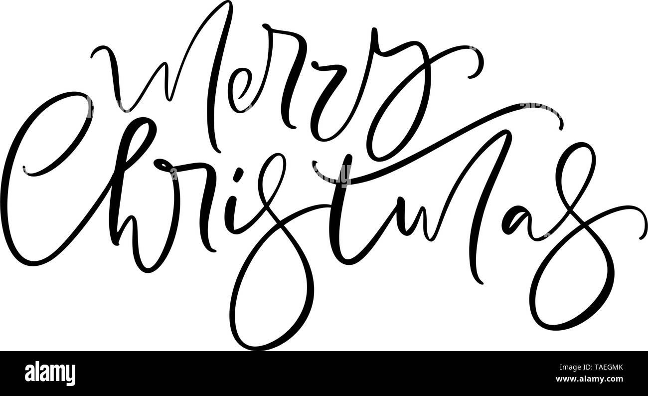 Merry Christmas calligraphic hand drawn lettering text. Vector ...