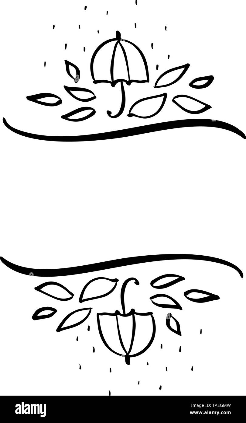 Autumn vector illustration leaves and umbrella border frame with space ...