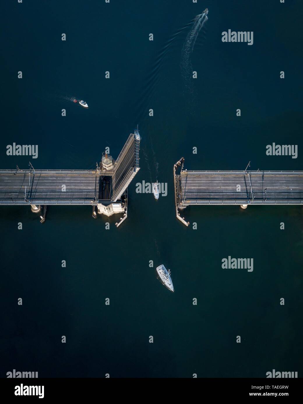 Aerial shot of an opening bridge Stock Photo - Alamy